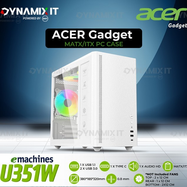Acer Gadget Emakes U351 Tempered Glass micro-ATX PC Case - White ...