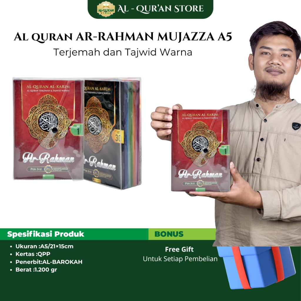 Alquran Ar-Rahman Perjuz Size A5/Medium Translation & Color Tajwid, Complete Al-Quran 30 Juz ...