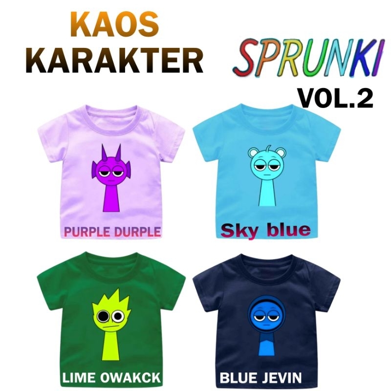 Sprunki INCREDIBOX T-shirt Characters SKYBLUE, JEVIN, DURPLE, LIME OWCK ...
