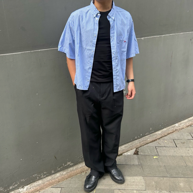 KEMEJA Open Collar Shirt Boxy Vintage Kalcer Boxy Shirt (Gen Z Banget) | Shopee Singapore