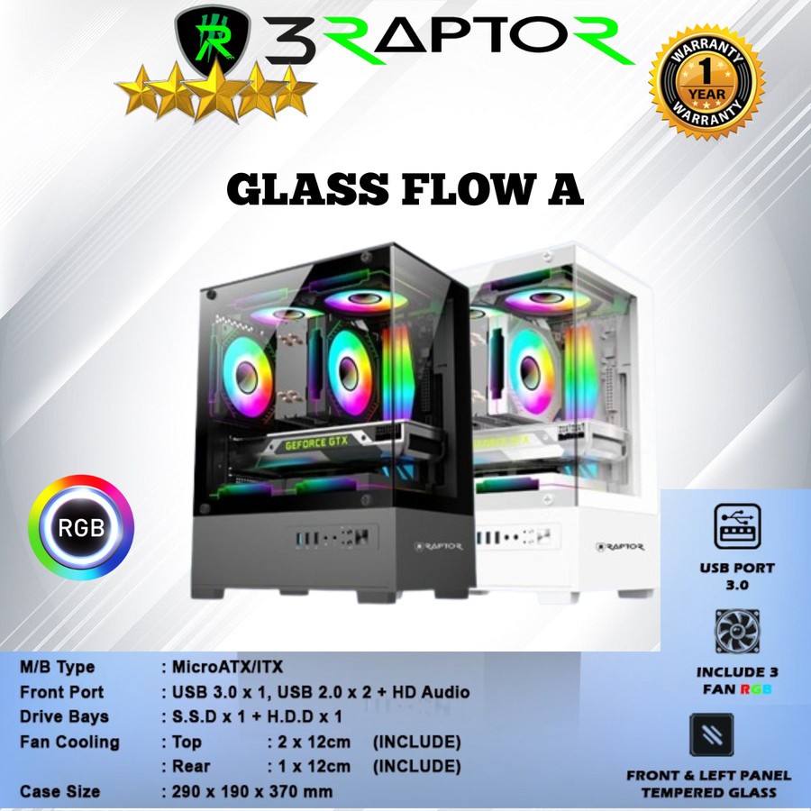 Pc Gaming Case Raptor Glass Flow A Free 3 Fan RGB M-ATX / ITX | Shopee ...