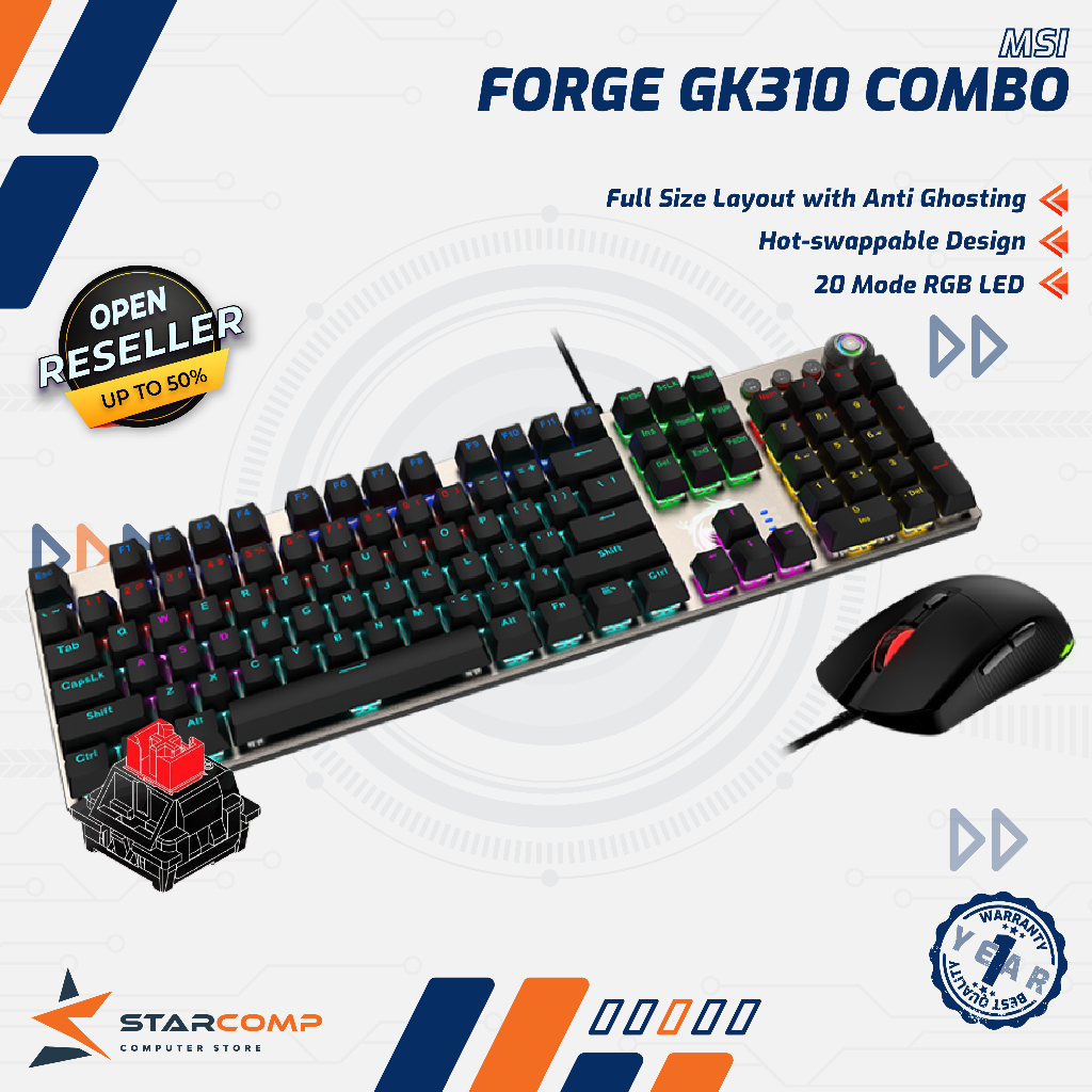 Msi Forge GK310 Combo Mechanical Gaming Keyboard Red Switch Hotswappable RGB | Shopee Singapore