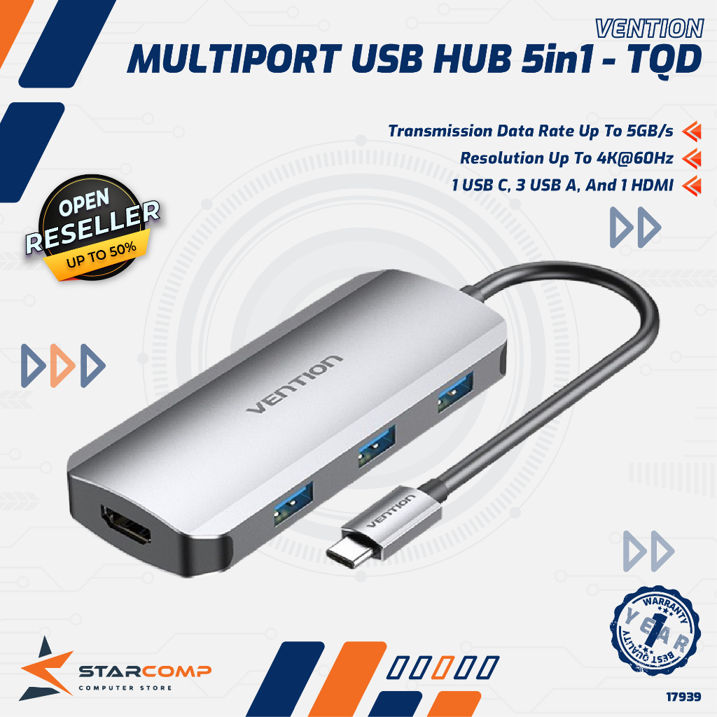 Vention TQD Multiport USB Hub 5in1 Type C to HDMI VGA RJ45 USB 3.0 PD ...