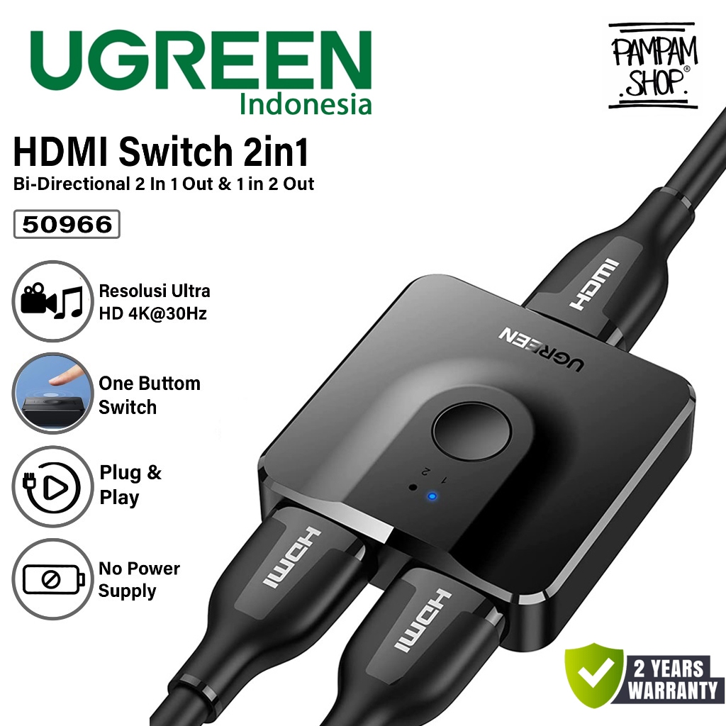 UGREEN 50966 HDMI Switcher to Dual HDMI Splitter HDMI 2 in 1 Out Bi ...