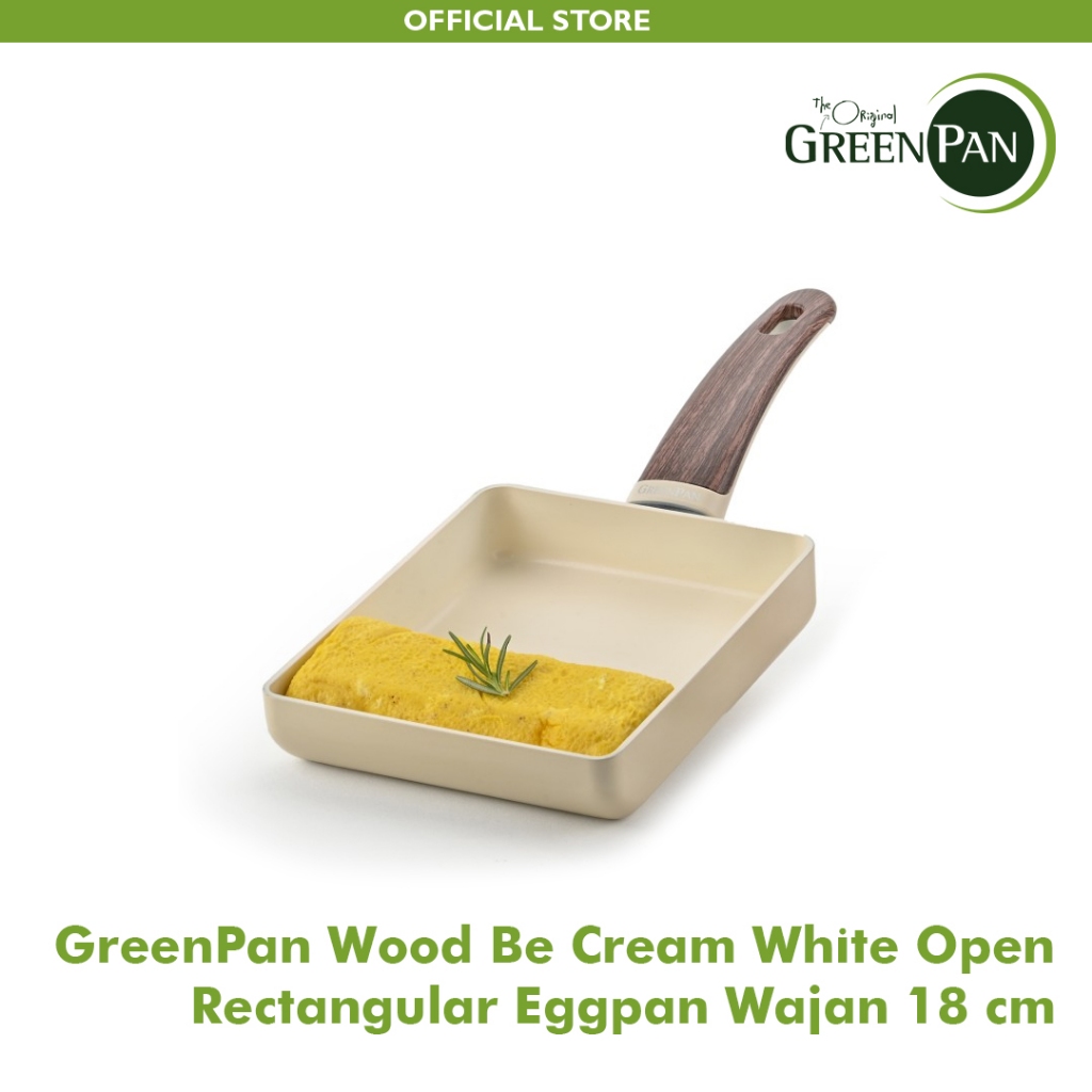 Greenpan Wood Be Cream White Open Rectangular Eggpan Frying Pan 18 cm ...