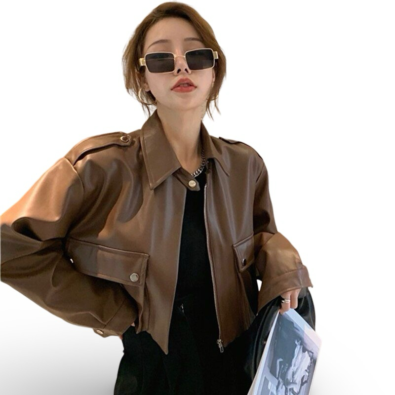 Women's Crop leather jacket oversize/Big pocket leather jacket | Shopee ...