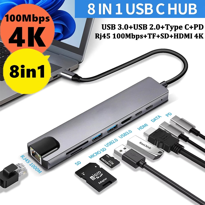 Hub Type-C 8 in 1 USB HDMI Type C Adapter HUB Laptop Docking Station ...