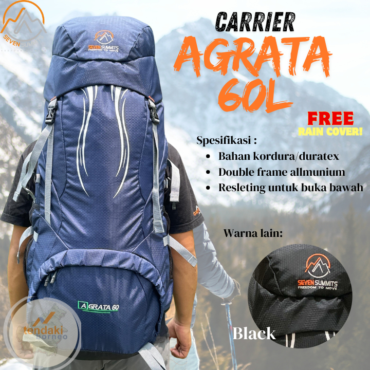 Agrata Carrier Bag 60 Liter Free Rain Cover Seven Summits Mountain Bag Hiking Bag Men's Backpack ...