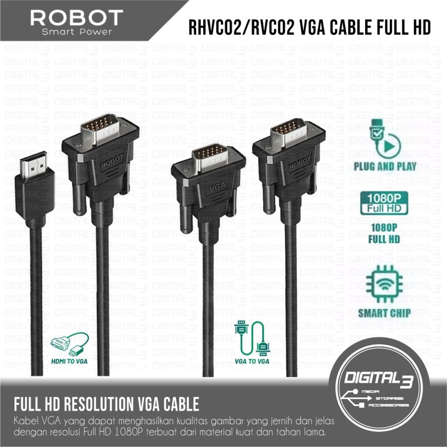 Robot Cable RHVC02 HDMI TO VGA / RVC02 VGA TO VGA High Resolution Cable ...