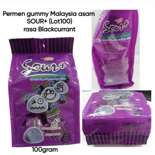Malaysian gummy candy SOUR SOUR+ Lot100 100gram Blackcurrant flavor ...