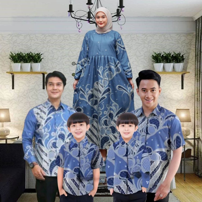 Family couple batik / couple batik with Mulyo blue motif, modern batik ...