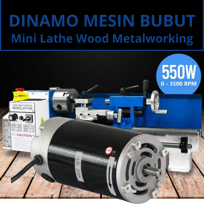 MESIN Mini Lathe Machine Dynamo Lathe Wood Metal Working Dynamo 550W ...