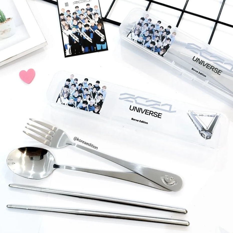 Sujeo Cutlery Set Korean Spoon Fork Chopsticks + Case Kpop BTS BT21 EXO ...
