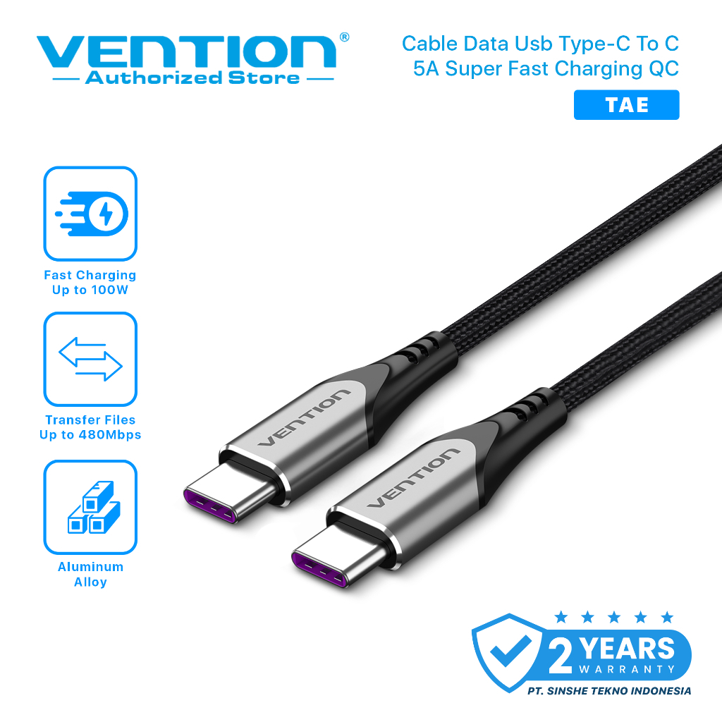 Vention Usb Type C To C 5A 6A Super Fast Charging Quick Charge Cable ...