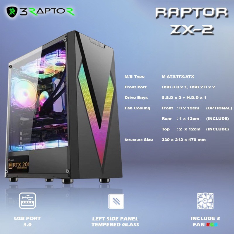 Raptor ZX-2 ATX + Free 3Fan RGB Gaming PC Case | Shopee Singapore