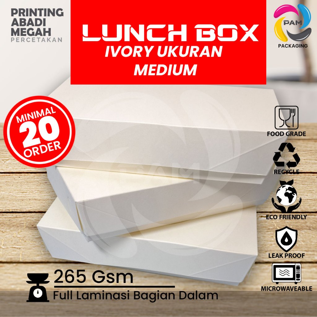 PUTIH Paper LUNCH BOX TAKEAWAY FOOD BOX MADE WHITE IVORY MEDIUM ...