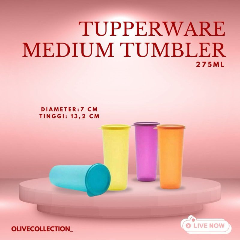 Tupperware MEDIUM TUMBLER / DRINKING GLASSES WITH LID 275 ML 1 SET (4 ...