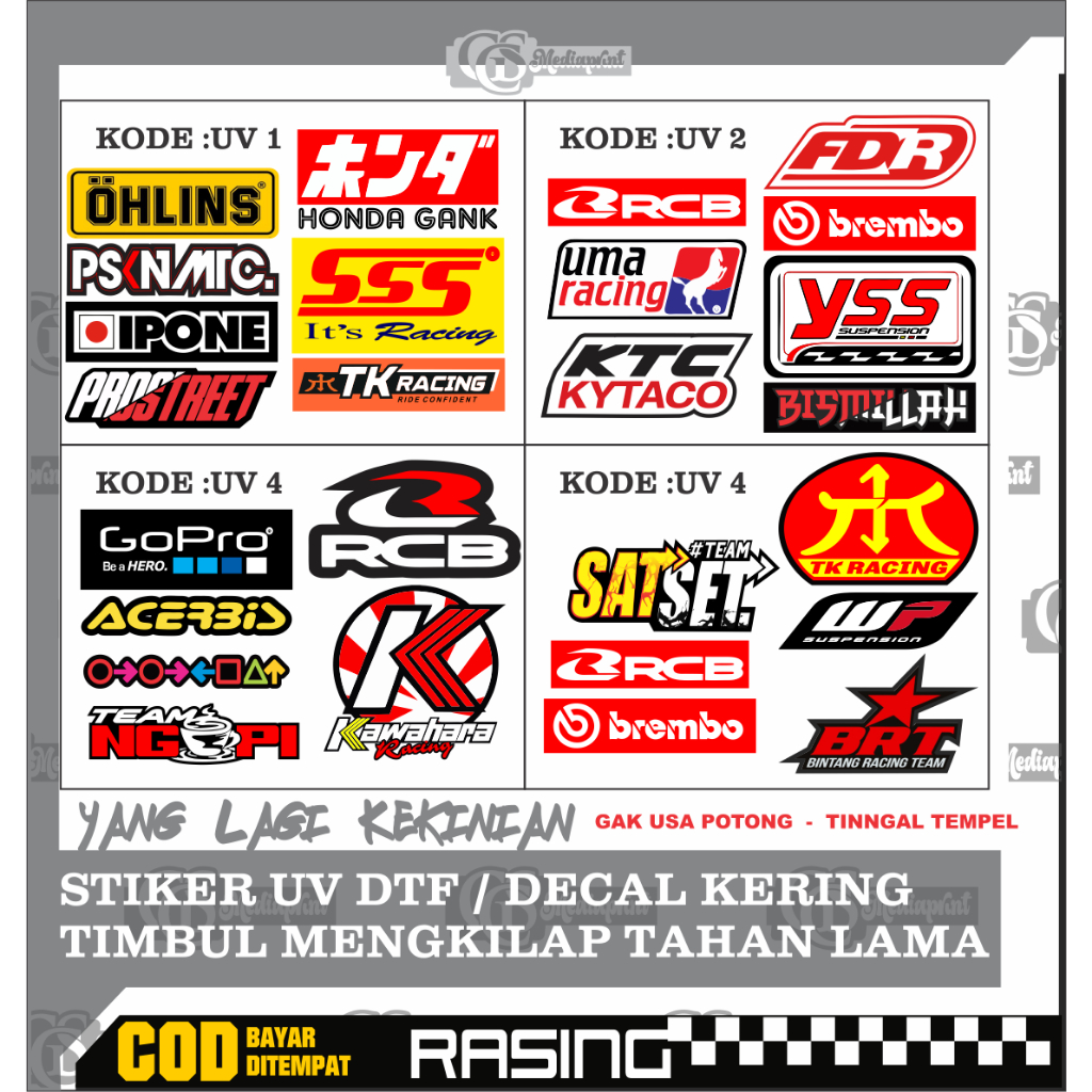 Dtf UV RACING MOTORCYCLE STICKERS / CUSTOM DTF UV PRINTING / Dry Decals ...