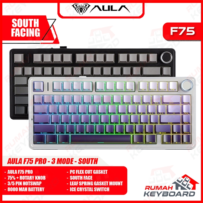 AULA F75 PRO - 75% Compact - 3 Modes - Gaske Mount - RGB - PBT Keycap - South Face - Mechanical ...