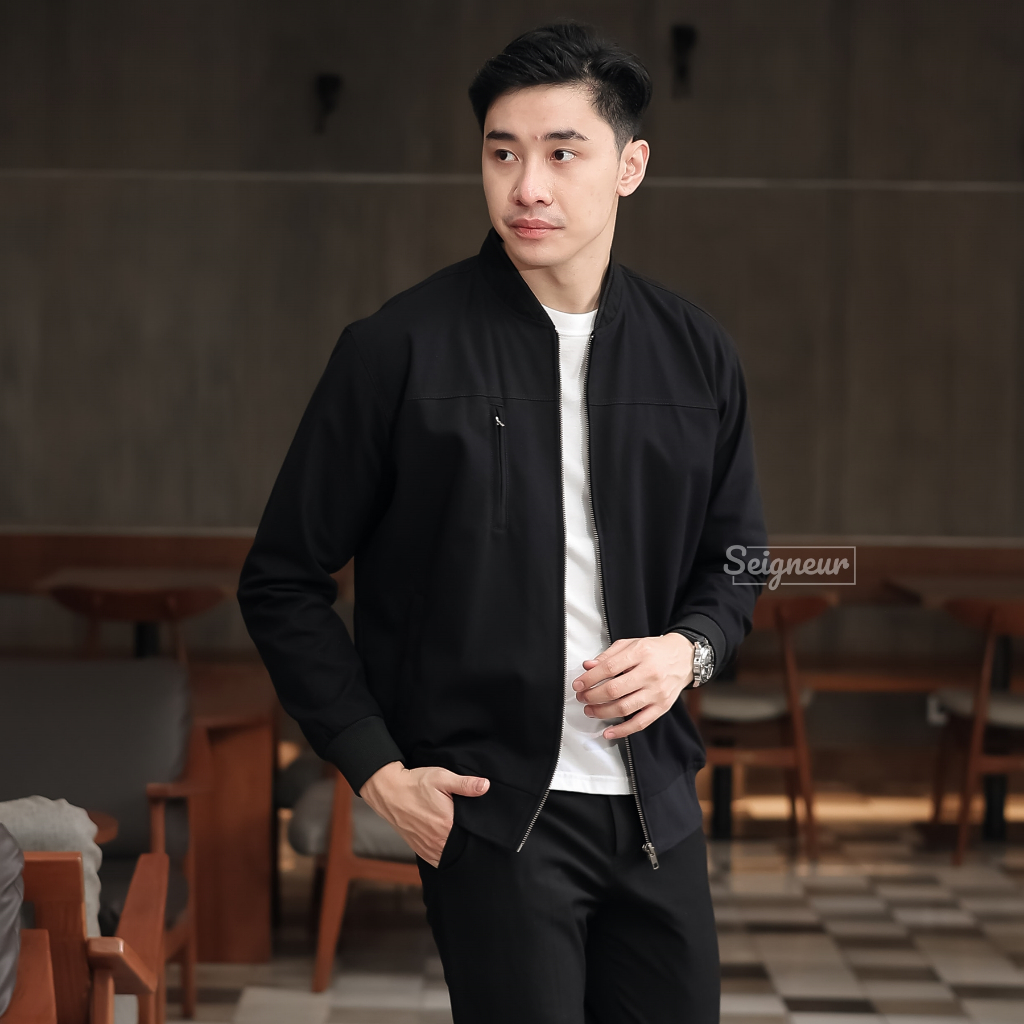 Seigneur Original Black Winproof Semi-Formal Bomber Jacket | Shopee ...