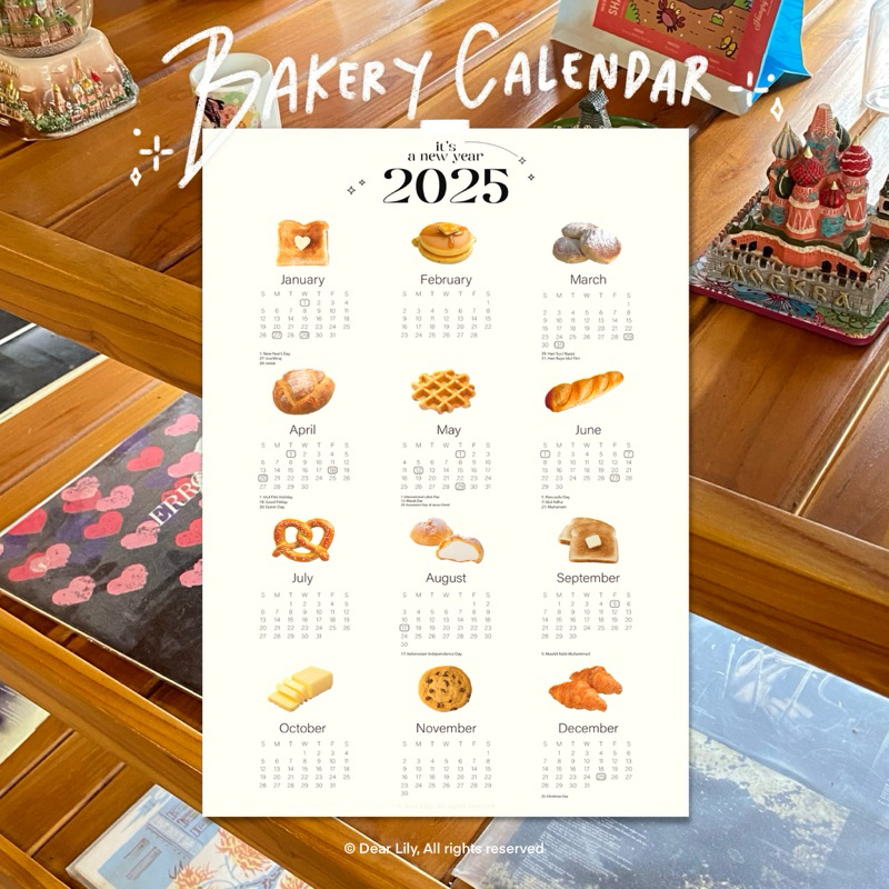 Calendar 2025 Korean Retro Aesthetic Pastry Bread/Calendar Aesthetic ...