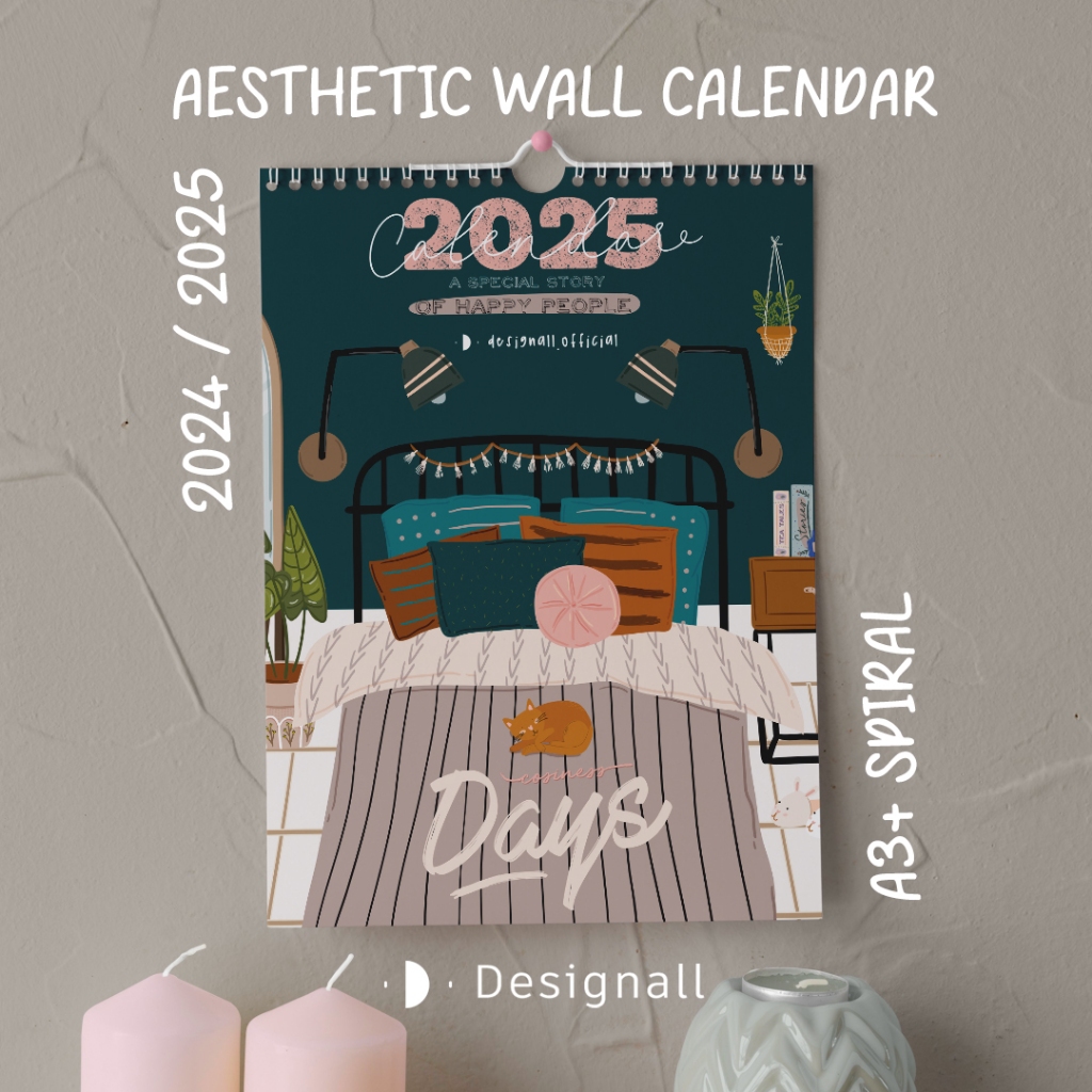 Aesthetic WALL CALENDAR DESIGNALL 2024 / 2025 A3+ SPIRAL AES | Shopee ...