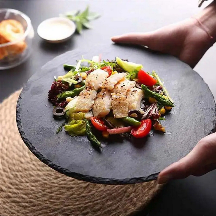 HITAM Genuine Natural Stone Plate Rock Slate Plate Steak Sushi BBQ ...