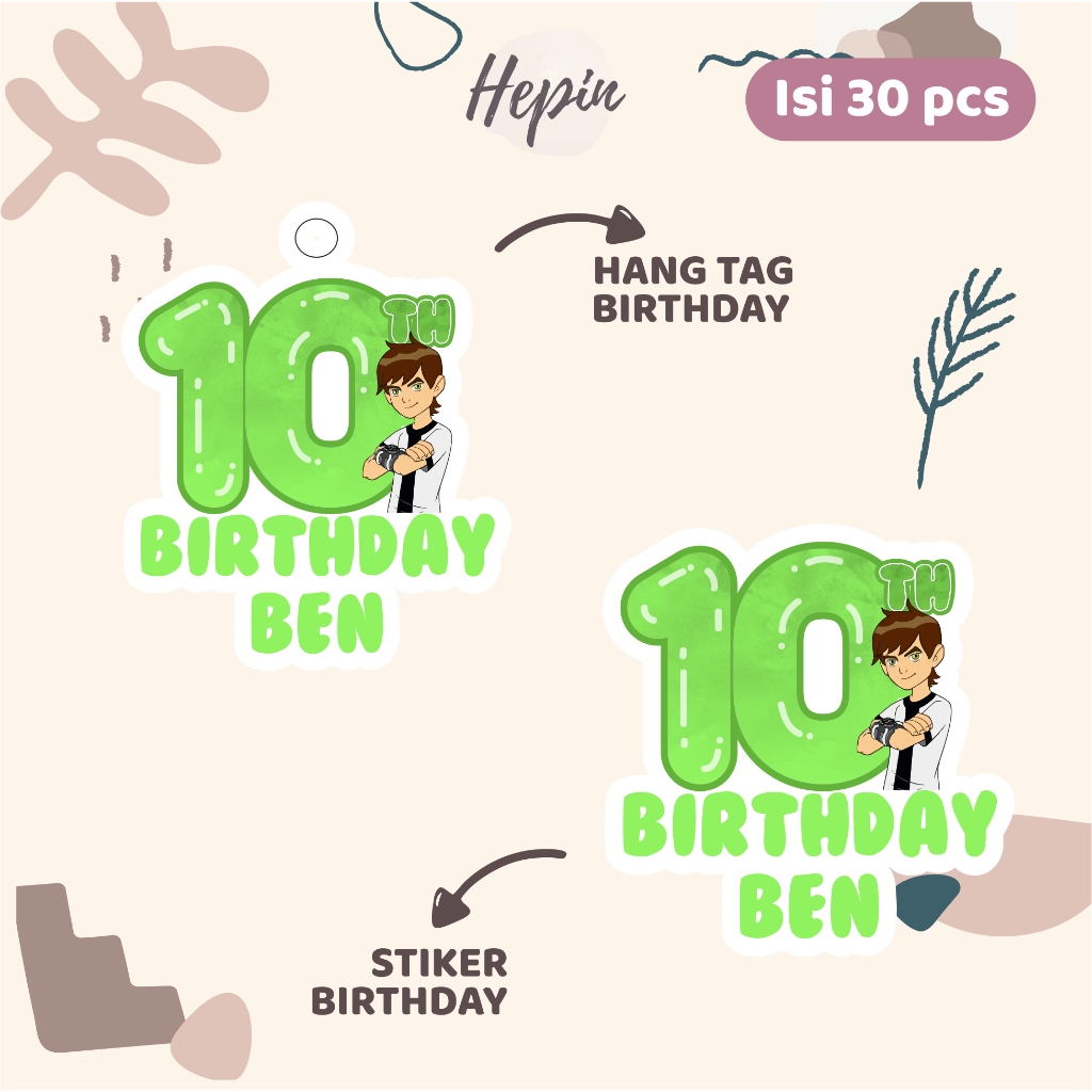 (30pcs) Diecut label hang tag BEN 10 /cute print birthday hang tag ...