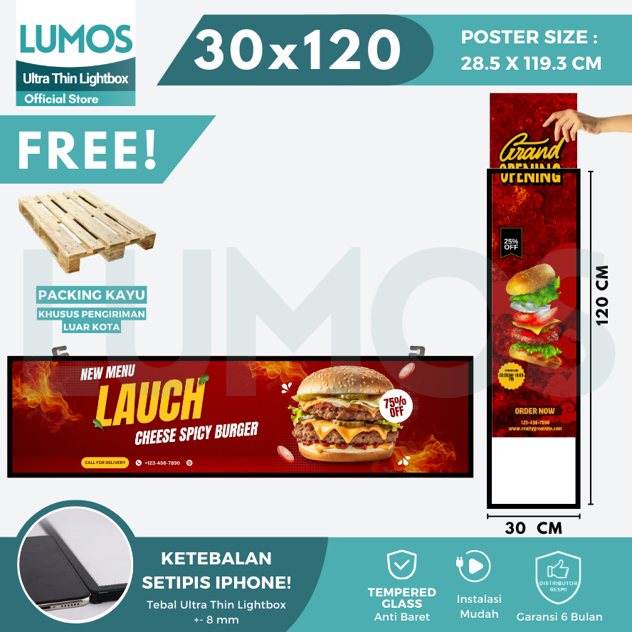 Ultra Thin Light Box 30 x 120 - Lumos 1.0 | Led Frame Advertising Portable Slim Lightbox Signage ...