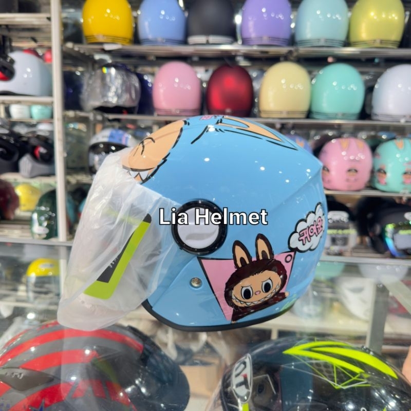 JPN Kids Responsible Children's Helmet with Pastel Blue Labubu Motif ...