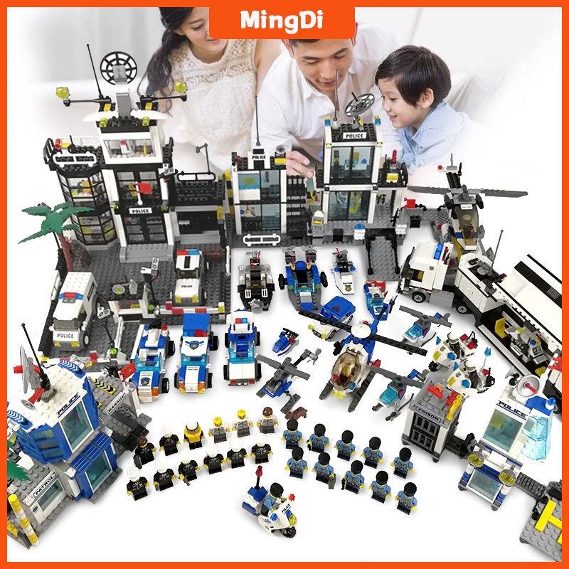 Blue Police Station Toys Blue Block Black Hawk Building Military Block ...