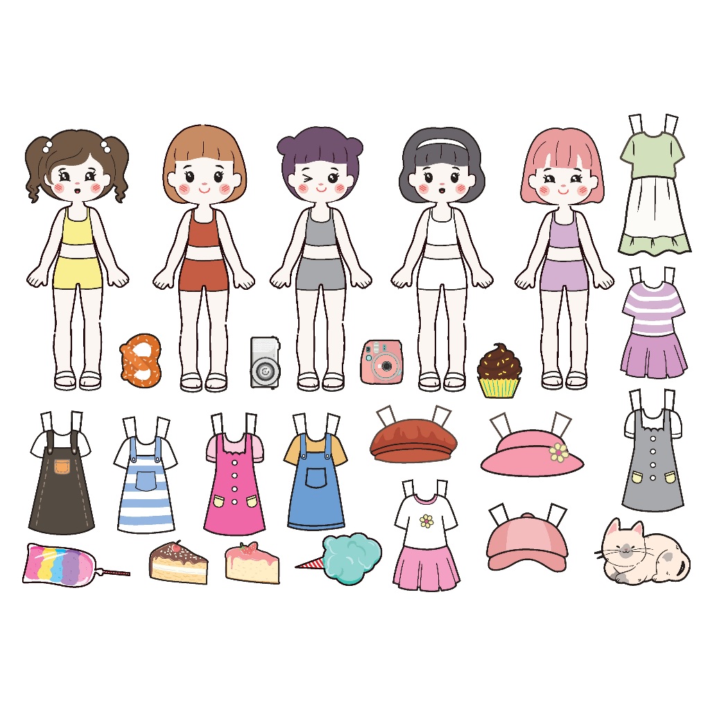 Korean Paper Doll Cute Kawai Panini Clothes for Disassembling and ...