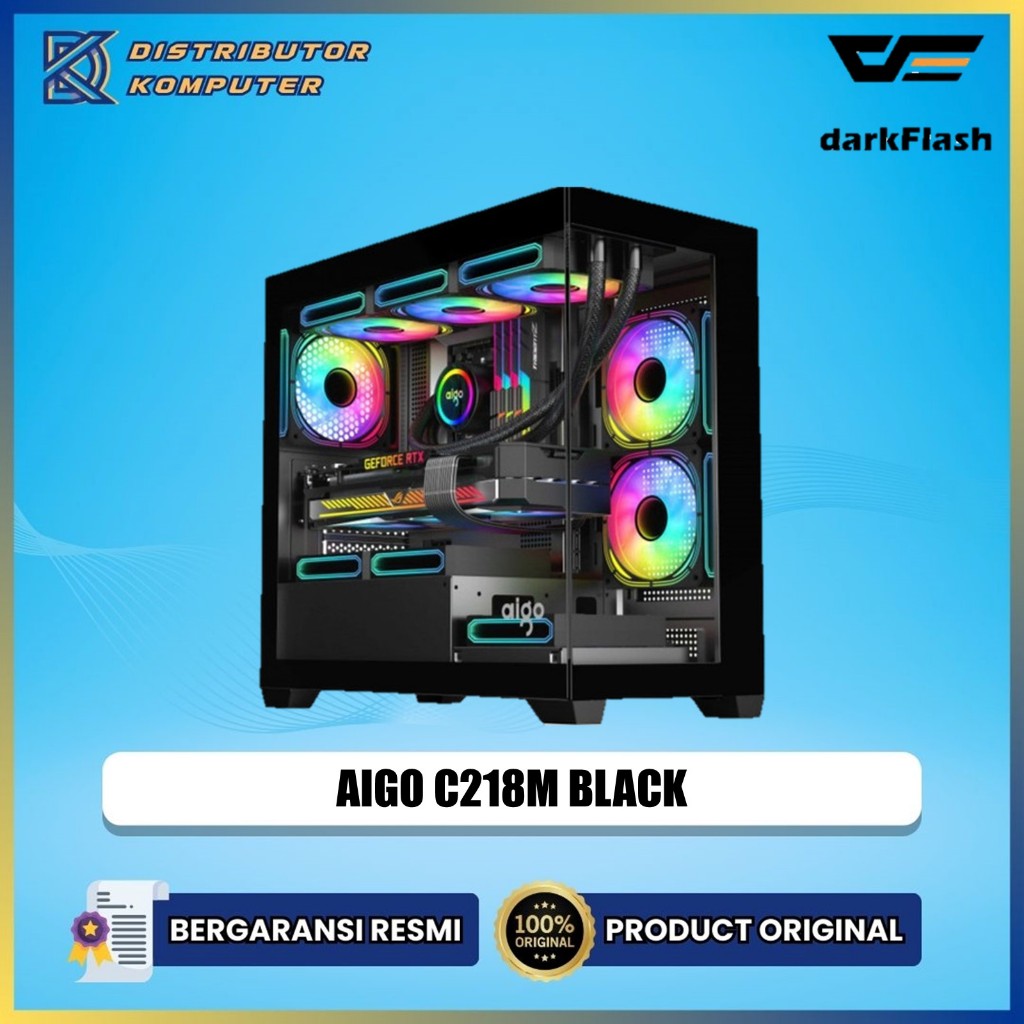 Aigo DARKFLASH PC CASING C218M + PSU 650W + INCLUDE 3 FAN ARGB MICRO-ATX - BLACK | Shopee Singapore