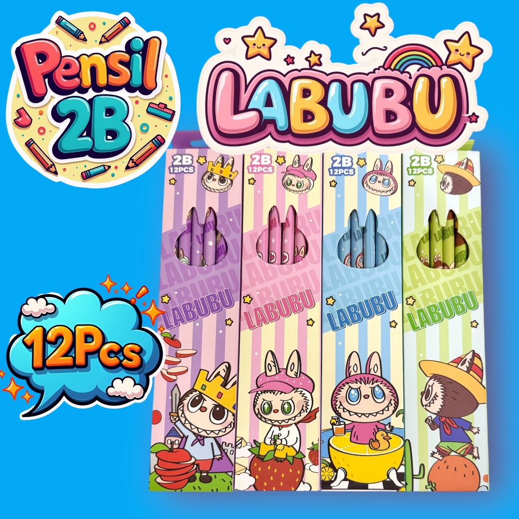 Labubu Cute School Children's Pencils 2B Pencils contains 12 Pcs Free ...