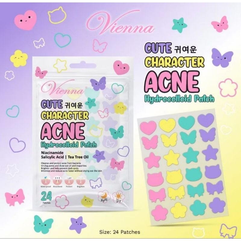 Vienna Cute Character Acne Hydrocolloid patch (24 patches) | Shopee ...