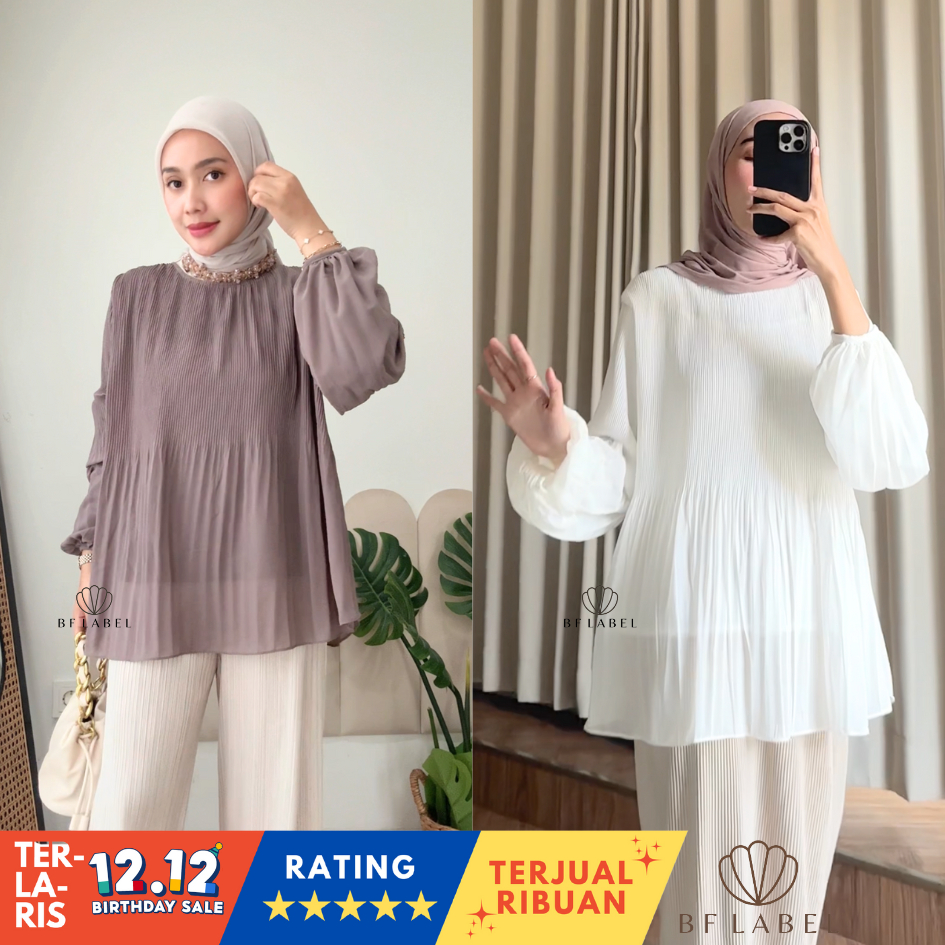 Bf Label - FIONA BLOUSE | Pleated Shirt Premium Women's Plisket Top | Eid Al-Fitr | Shopee Singapore