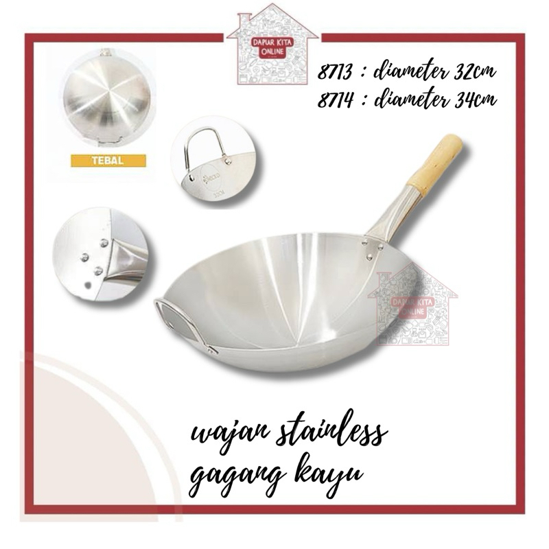 KAYU Wooden Handle Frying Pan / Fried Rice Pan / Omicko Thick Stainless ...