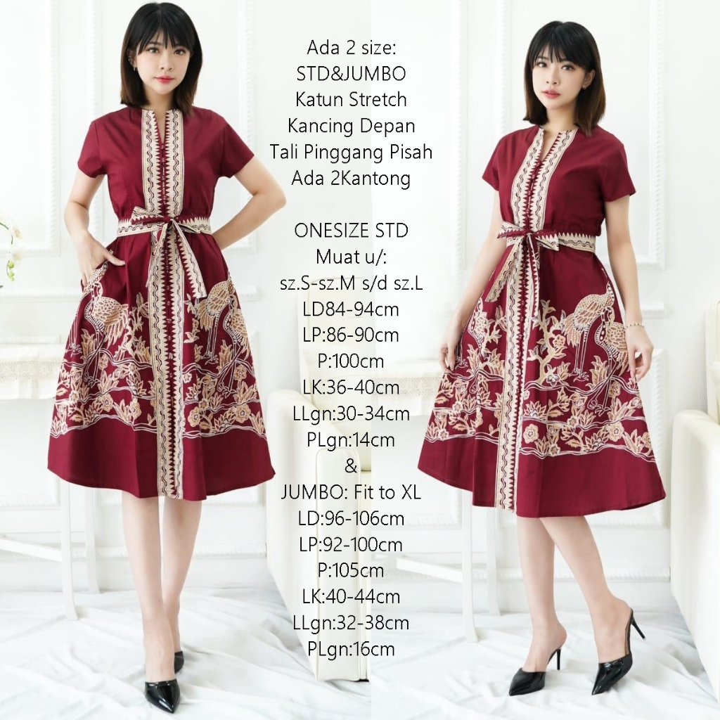 Modern Elegant Women's Batik Midi Dress Korean Style Dress with Ethnic ...