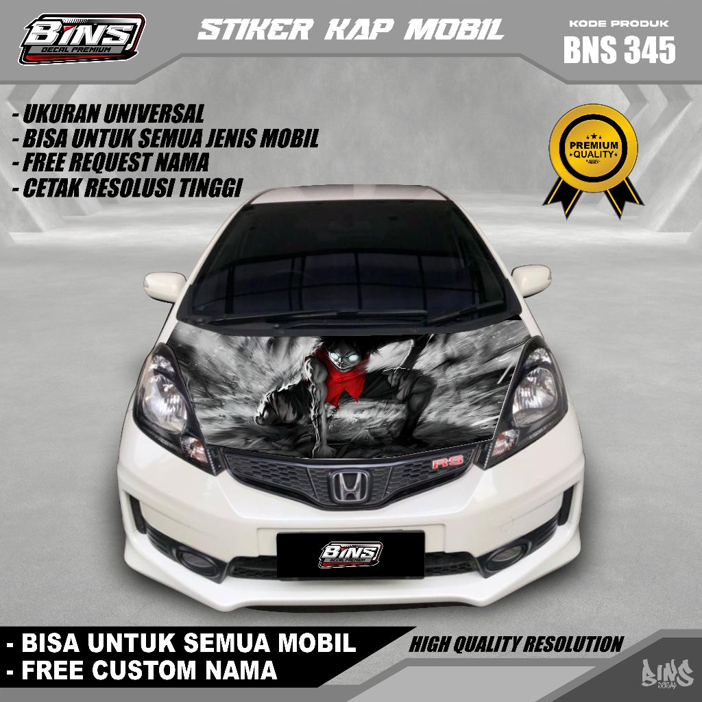 MESIN Bns345-car FRONT ENGINE HOOD DECAL STICKER LUFFY GAHAR WIBU IMAGE ...