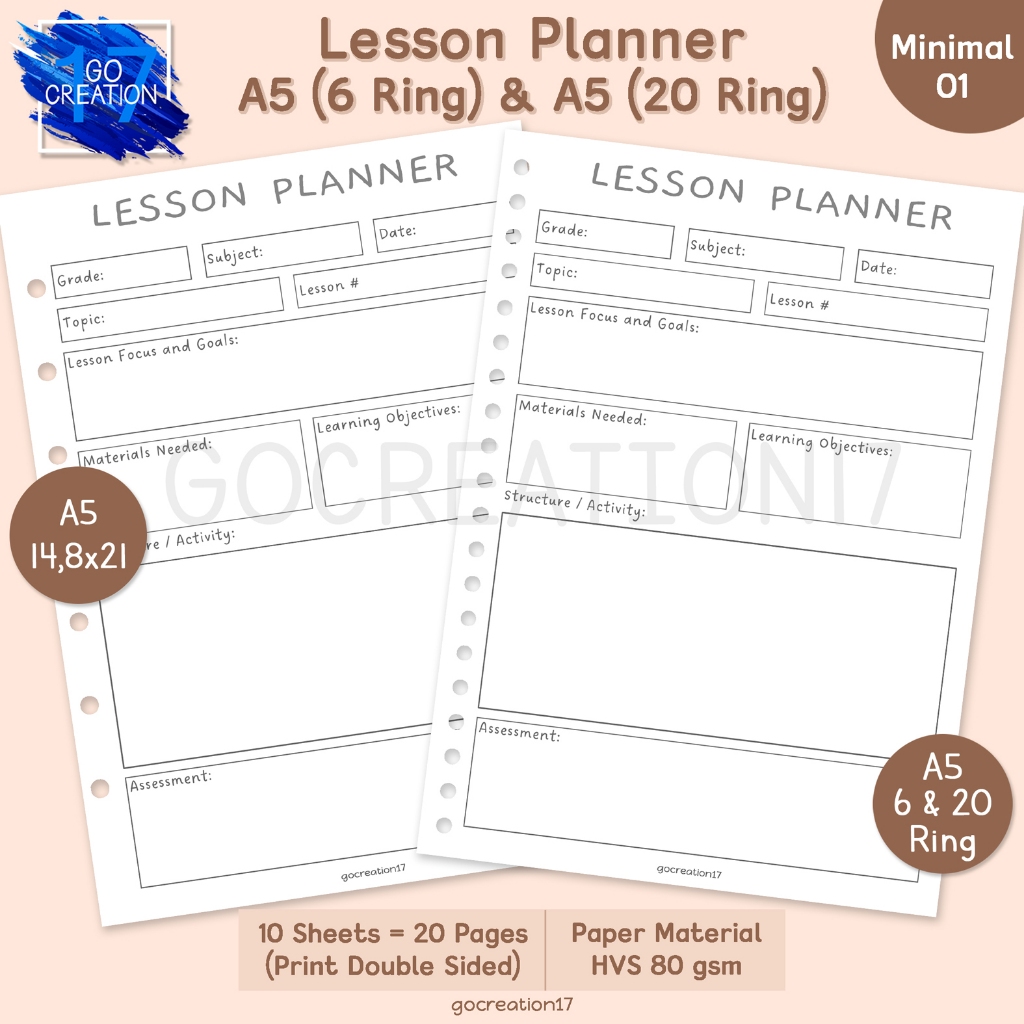 Simple Minimalist Lesson Plan Binder Filled Paper Planner Book A5 ...