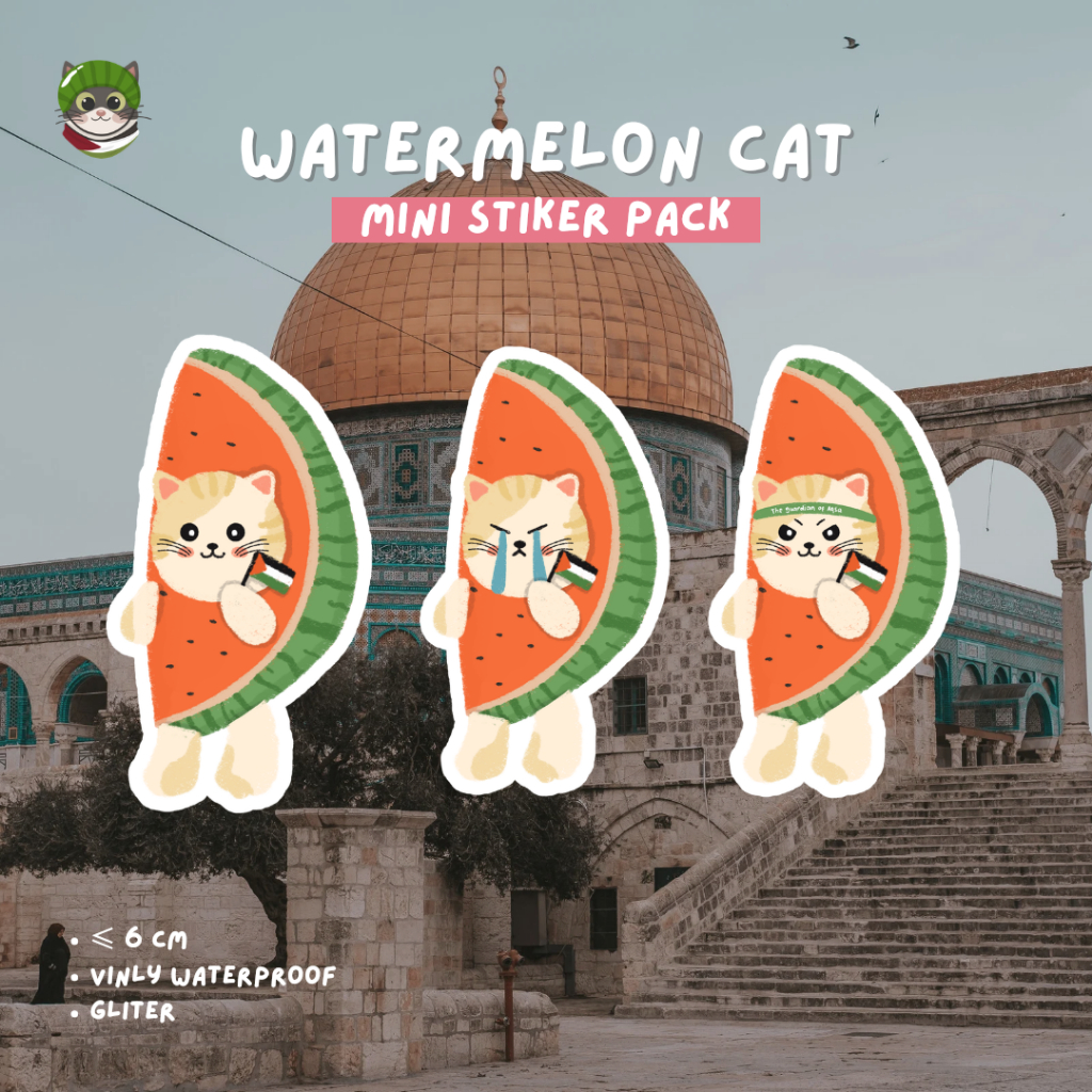Watermelon Cat Mini Sticker | Palestine Stickers |Cat Stickers ...