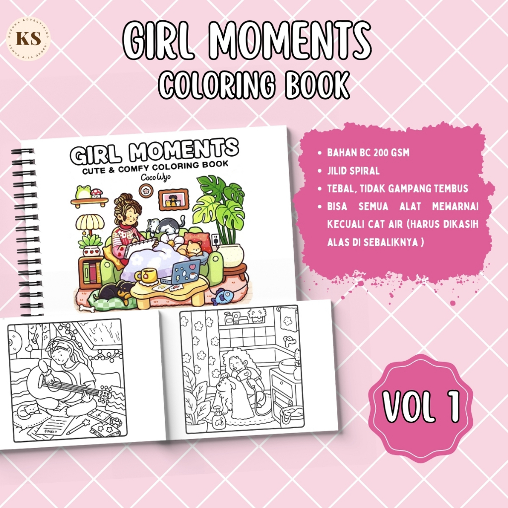 Girl MOMENTS VOL 1 Cozy Healing Partner Coloring Book For Kids Adults ...