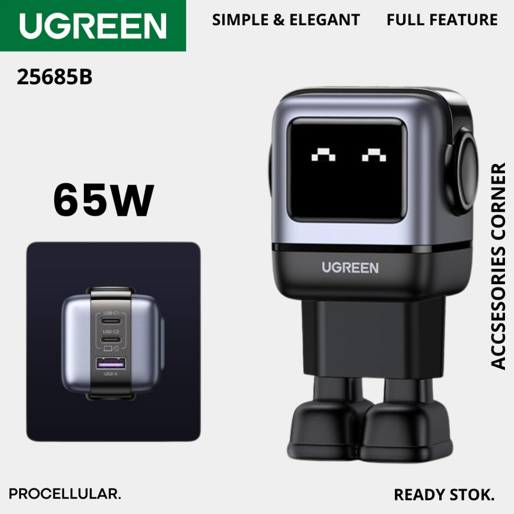 Ugreen GaN 65W Nexode RG Fast Charging Robot Charger 3 USB Ports CA ...