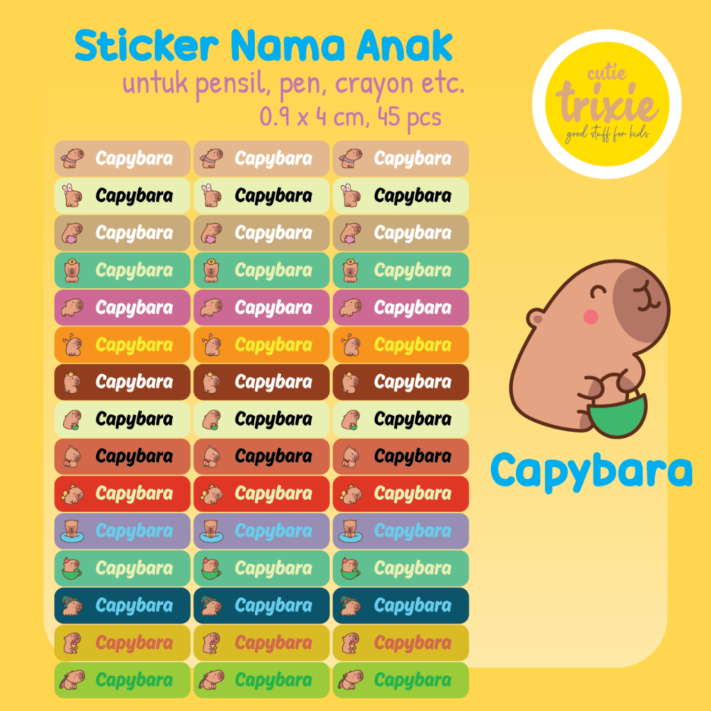 Children's Name label Sticker For Pencil crayon Capybara | Shopee Singapore