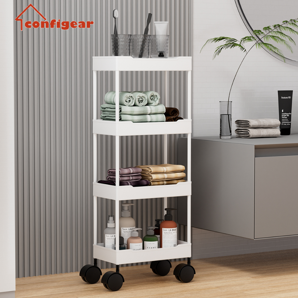Configear Bathroom Shelf Kitchen Shelf 4 Tier Shelf With Square Wheels ...
