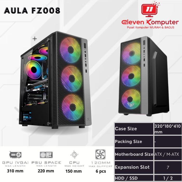 Gaming PC Casing / PC Case Hall FZ008 ATX Non PSU Includes 3pcs RGB Fan ...