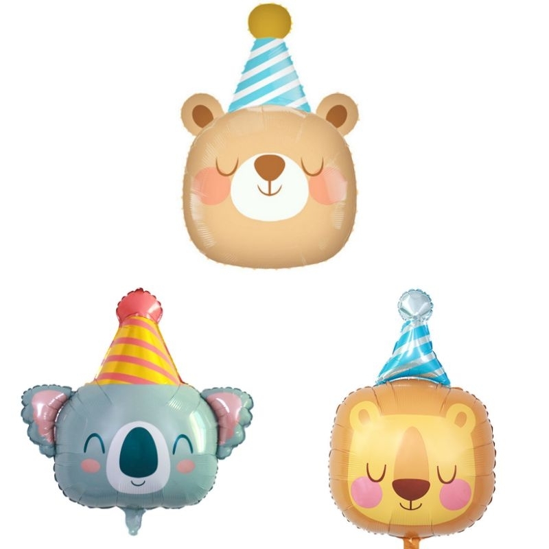 Animal HEAD FOIL BALLOONS LION BEAR HAT KOALA balloon zoo animal jungle ...