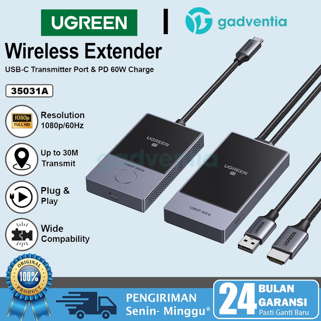 LAYAR UGREEN Wireless HDMI Extender Receiver Video Display Type C ...