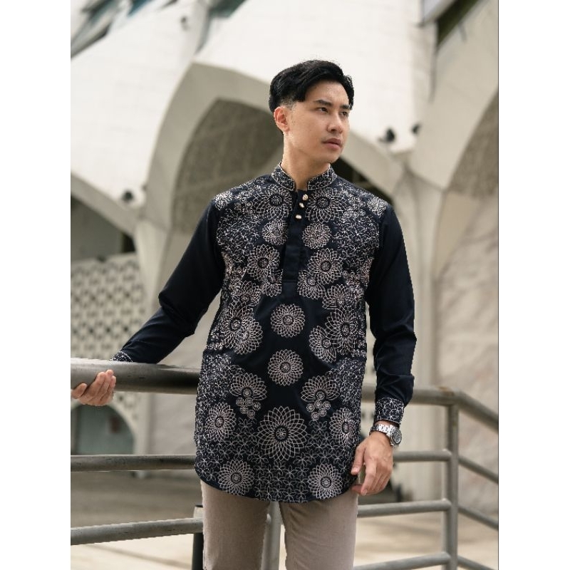 KEMEJA HITAM Nuc.id Kinan Embroidered Kurta / Akurta Shirt 01 (Black ...