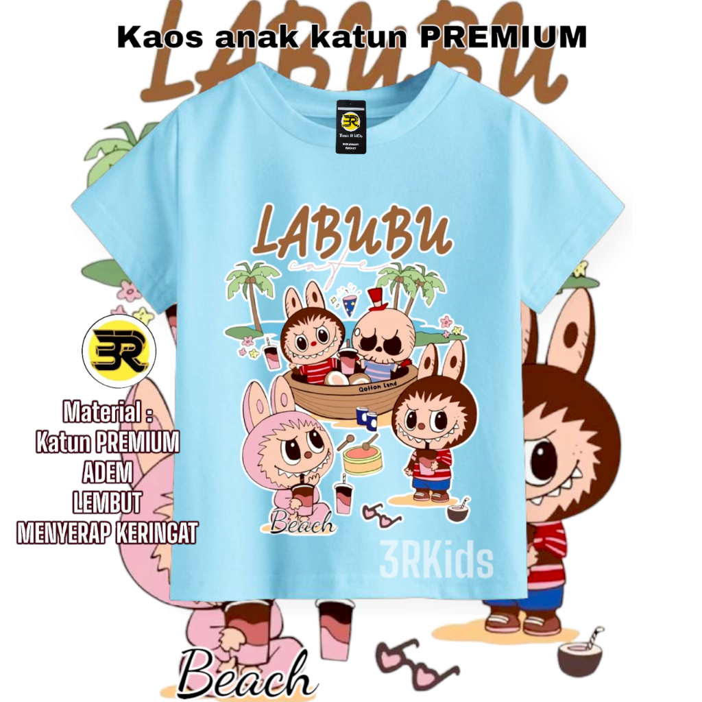 Labubu BEACH Children's T-shirts, Unisex Children's Labubu Short Sleeve ...